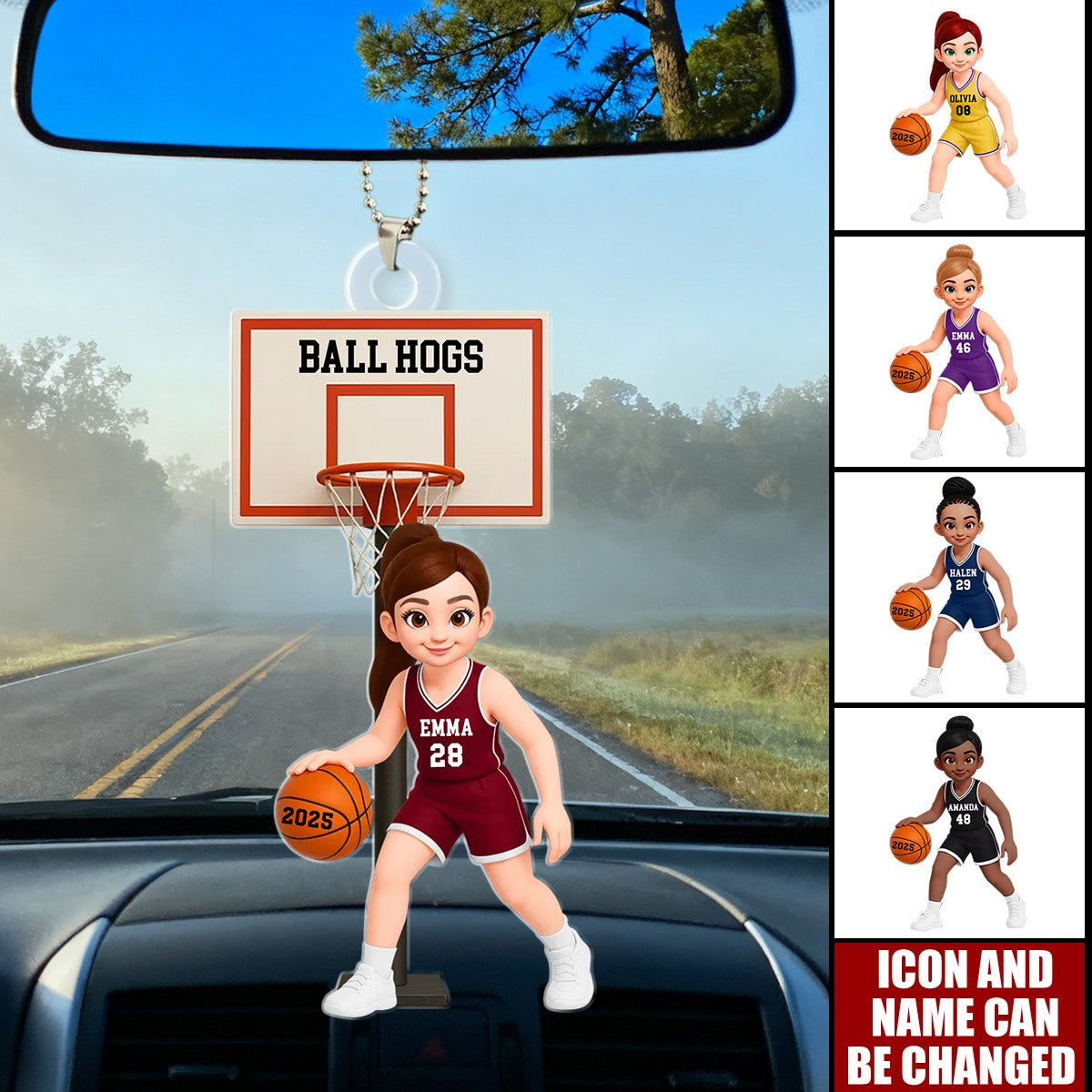 Basketball Girl Playing On Court - Personalized Acrylic Car Ornament ...